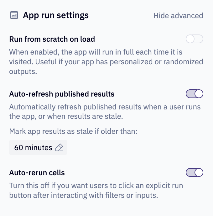App run settings | Learn | Hex Technologies