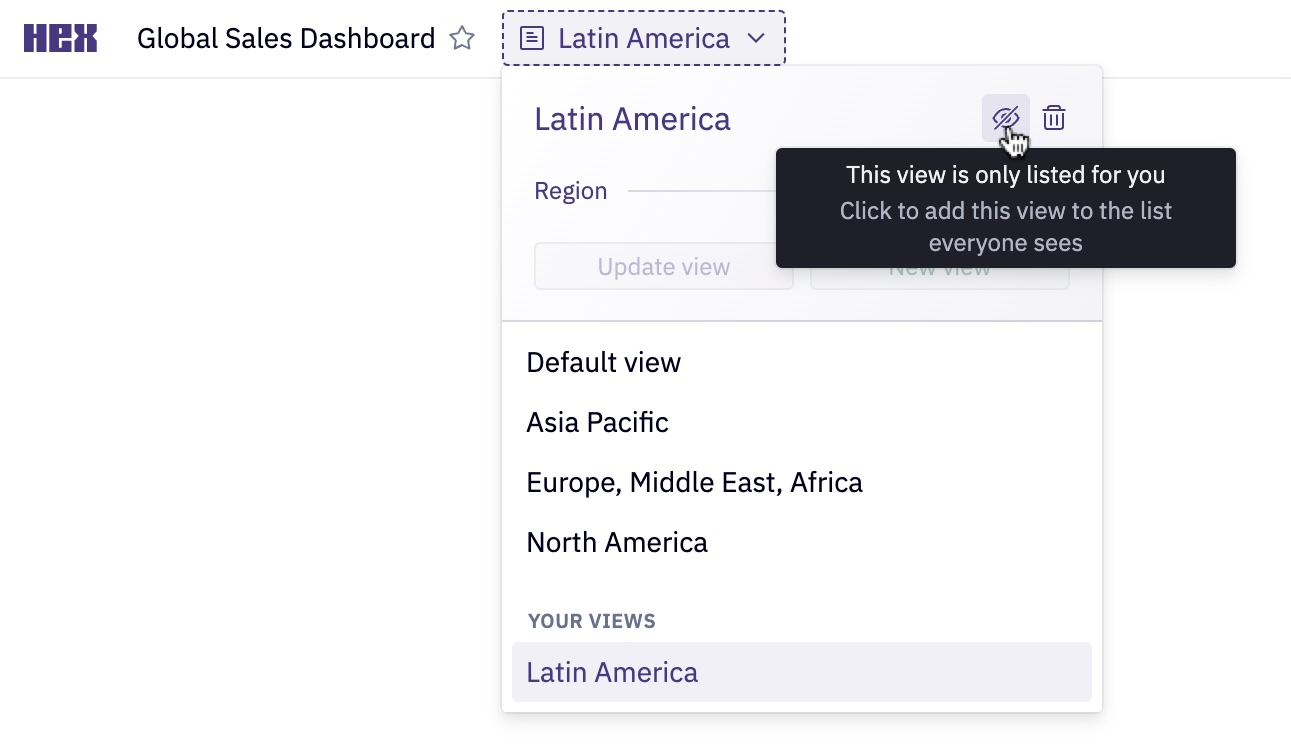 Saved views | Learn | Hex Technologies