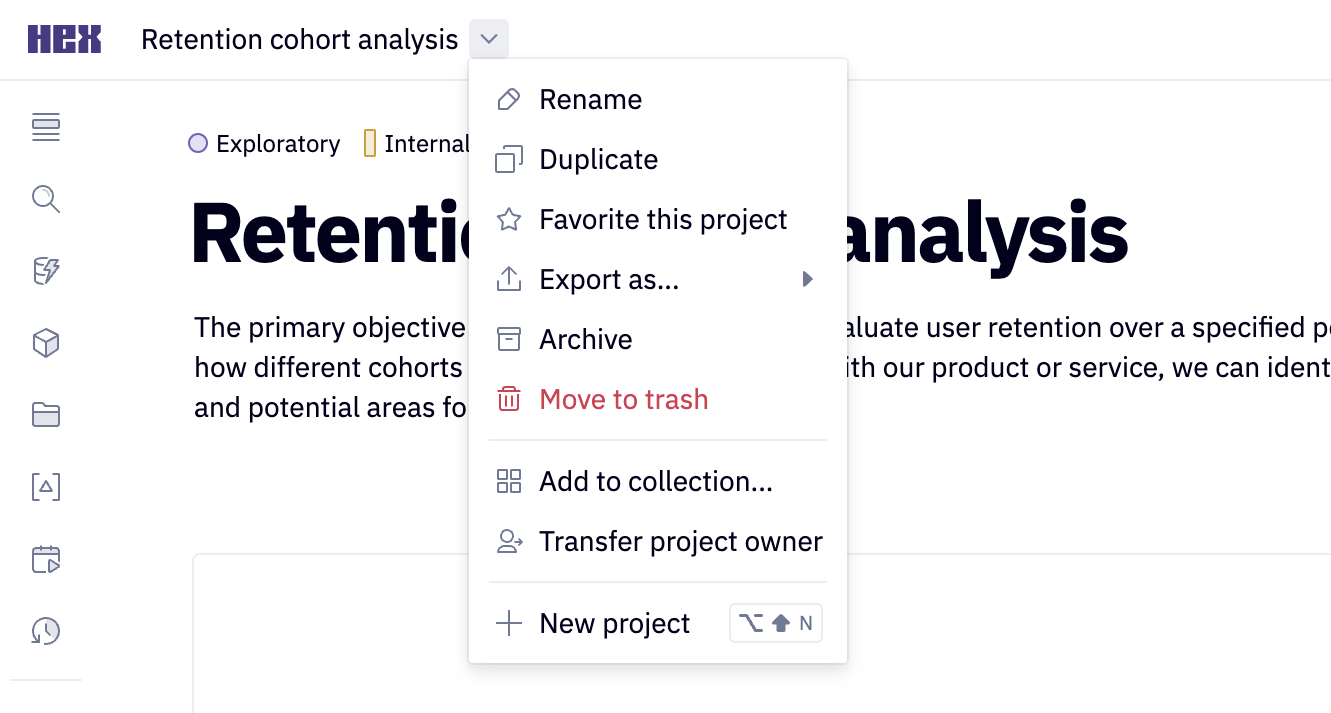 Create and manage projects | Learn | Hex Technologies
