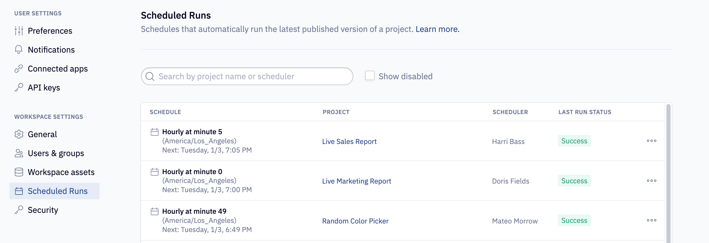 Workspace scheduled runs | Learn | Hex Technologies