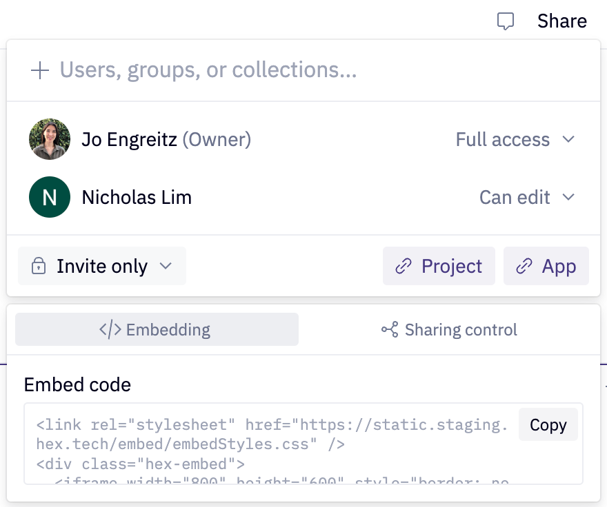 Public and private embedding | Learn | Hex Technologies
