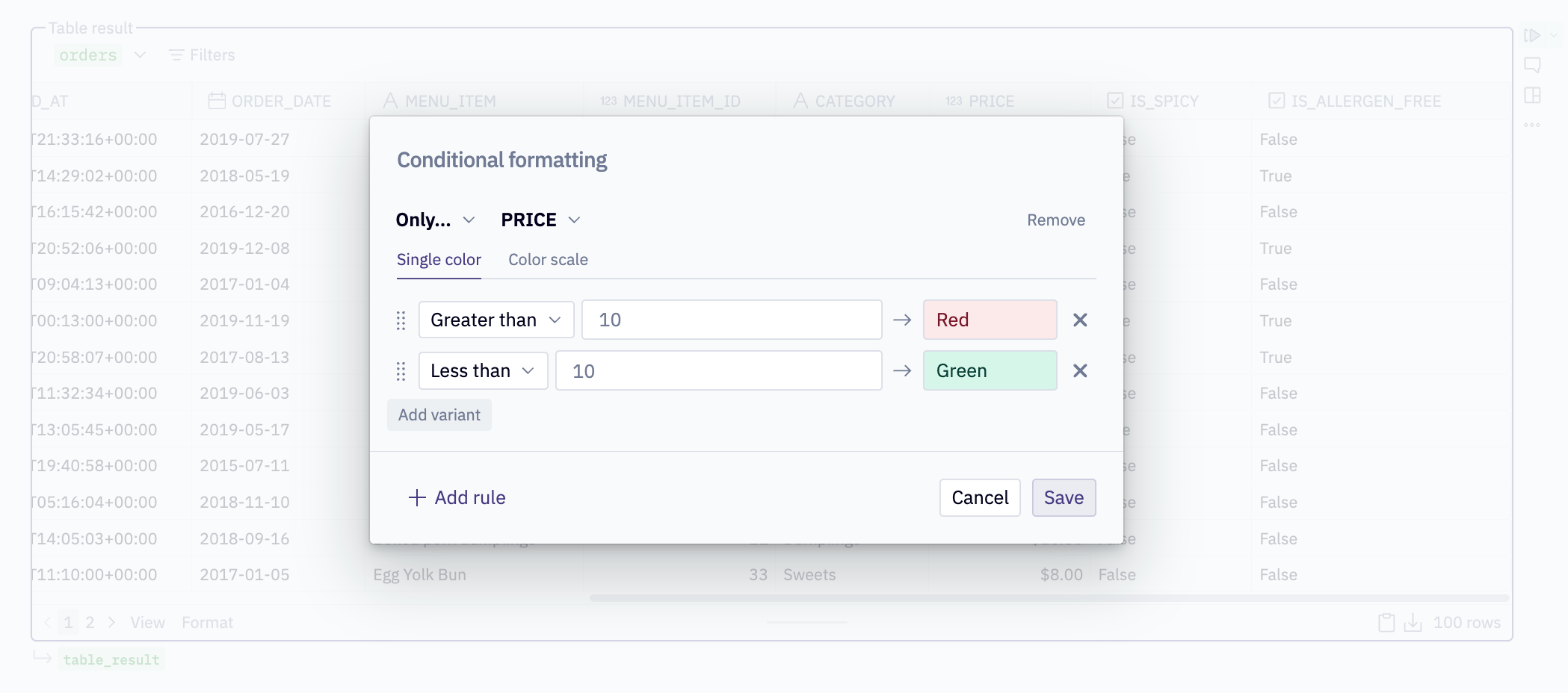 Table display cells | Learn | Hex Technologies