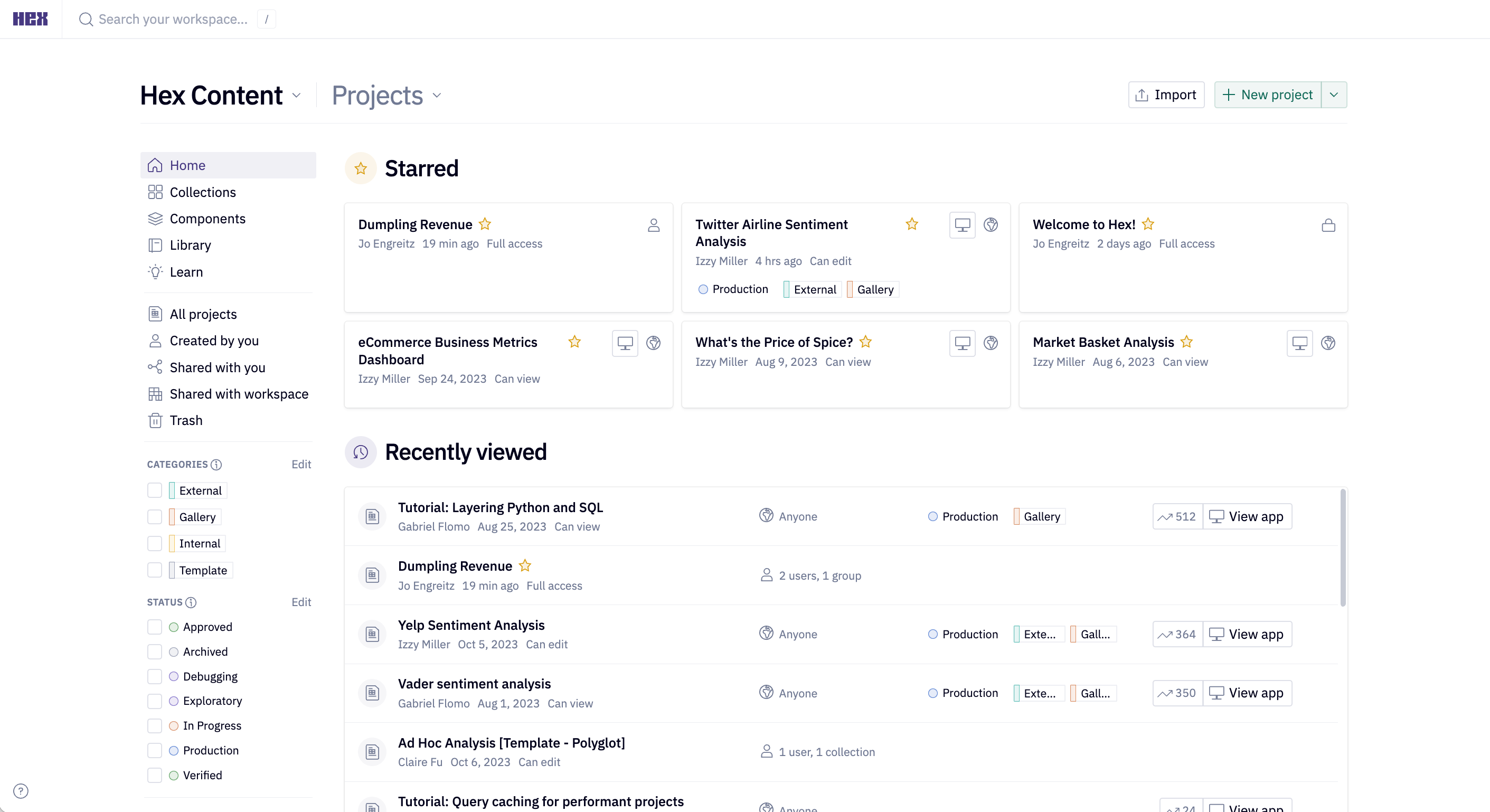 Create and manage projects | Learn | Hex Technologies